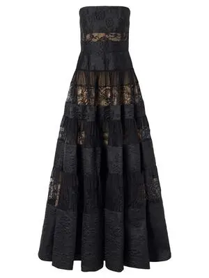 Elie Saab Strapless Lace-trimmed Chiffon Gown - Black