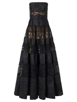 Elie Saab Strapless Lace-trimmed Chiffon Gown - Black