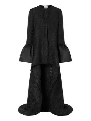 Alexander McQueen Asymmetric Satin-trimmed Metallic Long Coat - Black