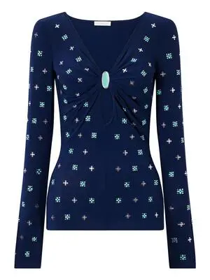 Rabanne RABANNE Embellished Cut-Out Stretch-Jersey Top Blue