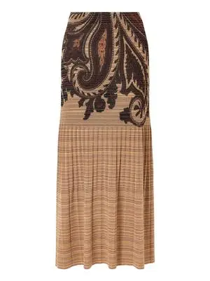 Etro Paisley Printed Plissé-knit Midi Skirt - Beige