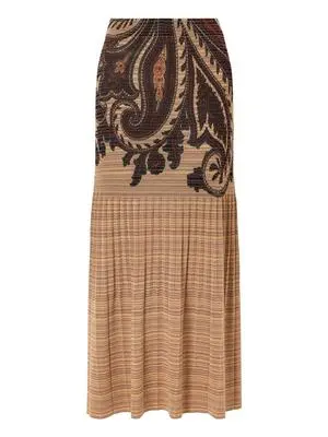 Etro Paisley Printed Plissé-knit Midi Skirt - Neutrals