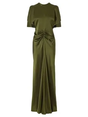 Victoria Beckham Isabella Gathered Crepe-satin Gown - Army Green