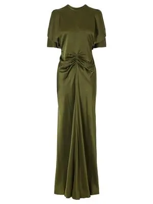 Victoria Beckham Isabella Gathered Crepe-satin Gown - Green