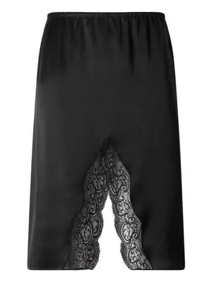 Saint Laurent Lace-trimmed Silk-satin Midi Skirt - Black