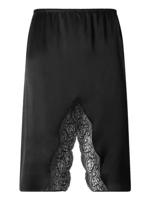 Saint Laurent Lace-trimmed Silk-satin Midi Skirt - Black