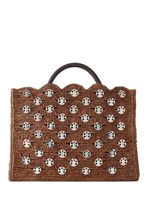 Rabanne Embellished Raffia Tote Bag - Brown