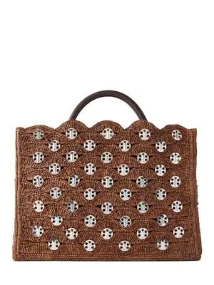 Rabanne Embellished Raffia Tote Bag - Brown