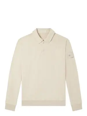Stone Island Stone Island - STONE ISLAND GHOST Logo-Appliquéd Garment-Dyed Stretch Cotton-Fleece Polo Shirt - Men - Neutrals - S Neutrals