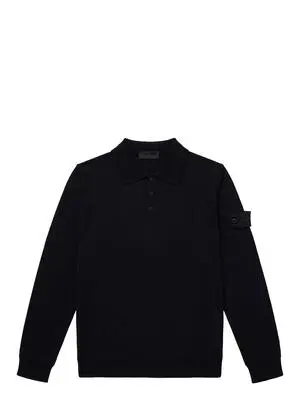 Stone Island STONE ISLAND GHOST Knitted Virgin Wool Polo Sweater Black