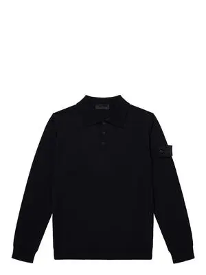 Stone Island Ghost Knitted Virgin Wool Polo Sweater - Black