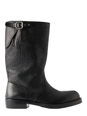 Dries Van Noten Grained Leather Mid Calf Boots - Black