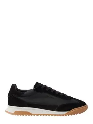 Kiton Logo-embroidered Suede-trimmed Stretch-knit Sneakers - Black