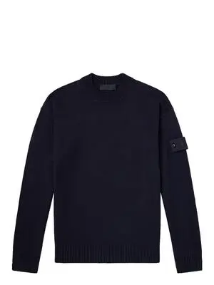 Stone Island Ghost Logo-appliquéd Cotton And Cashmere-blend Sweater - Blue