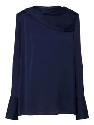 TOM FORD Silk Georgette Draped Blouse - Blue