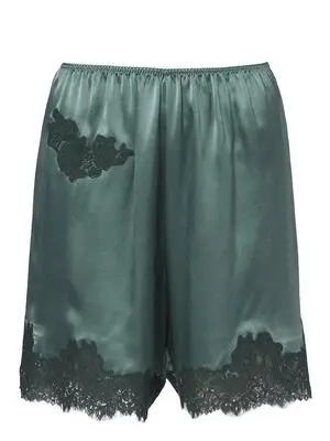 DÔEN Irsa Lace-trimmed Silk Satin Shorts - Green