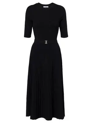 Veronica Beard Elthea Belted Ribbed-knit Midi Dress - Black
