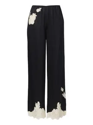 DÔEN Lavon Lace-trimmed Silk Satin Wide-leg Pants - Black