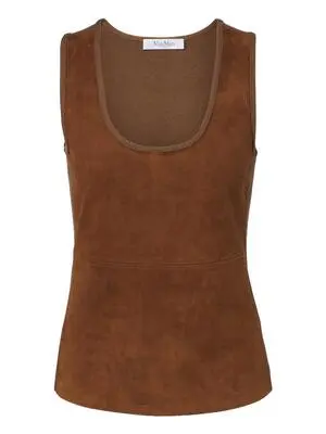Max Mara Wool And Cashmere-paneled Suede Top - Brown