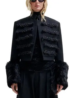 DARKPARK Napoleon Wool-blend Faux Fur Trim Jacket - Black