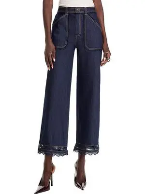 Cinq À Sept Benji Guipure Lace Trim Mid Rise Wide Leg Jeans - Indigo