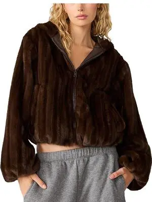 Steve Madden Mavis Zip Front Hooded Jacket - Wolf Brown