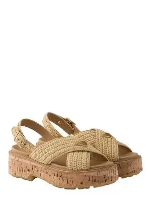 Prada Crochet Platform Sandals - Neutral