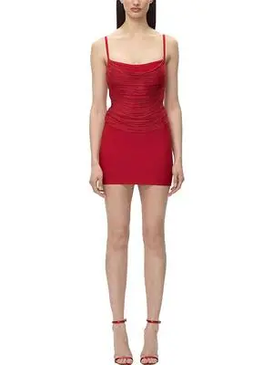 Herve Leger The Hailey Draped Fringe Mini Dress - Rouge