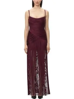 Herve Leger The Carly Draped Fringe Gown - Deep Red