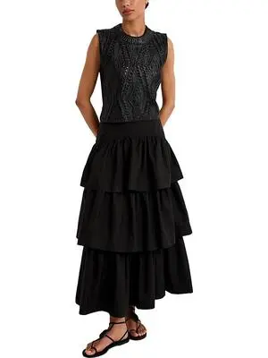 MARIE OLIVER Baylor Cotton Tiered A Line Skirt - Black