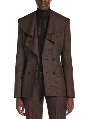 Alexander McQueen Wool Pinstripe Waterfall Collar Jacket - Cedar