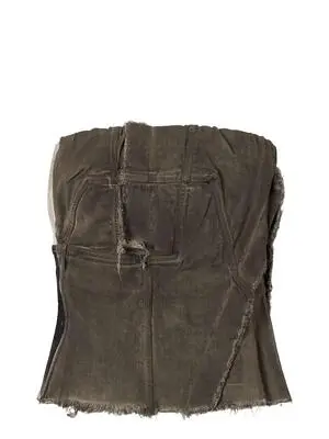Rick Owens Paneled Frayed Stretch-denim Top - Gray