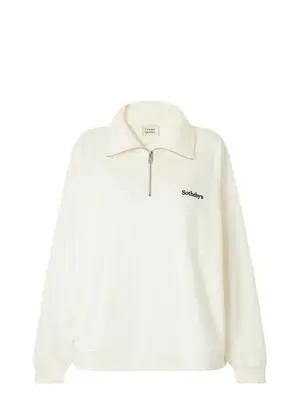 FRAME Sotheby's Cotton-jersey Half-zip Sweatshirt - Neutrals