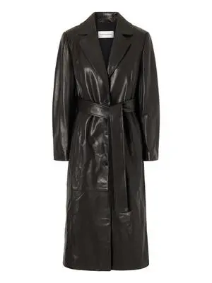 Nour Hammour Camden Belted Leather Coat - Black