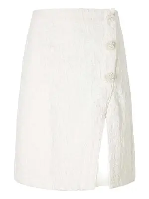 SELF-PORTRAIT Floral-embellished Denim Midi Skirt - Cream