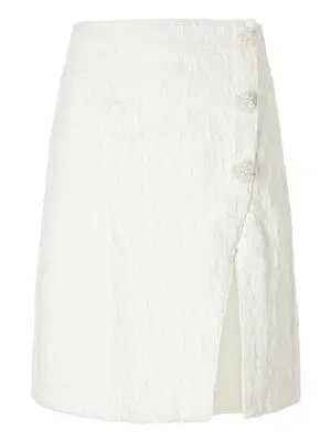 SELF-PORTRAIT Floral-embellished Denim Midi Skirt - Neutrals
