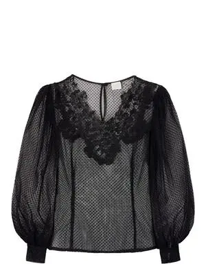 Loretta Caponi Lilly Lace-trimmed Organza Blouse - Black