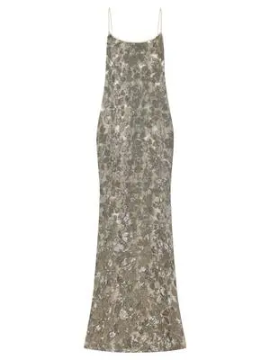 ILKYAZ OZEL Isis Embellished Organza Maxi Dress - Silver