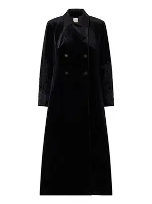 Loretta Caponi Rose Embroidered Velvet Coat - Black