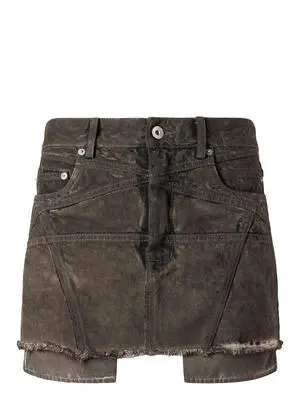 Rick Owens Lana Paneled Frayed Denim Mini Skirt - Gray