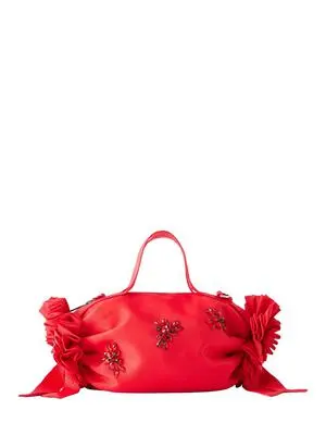 Simone Rocha Double Ribbon Rosette Crystal-embellished Satin Shoulder Bag - Red