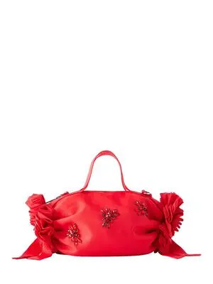 Simone Rocha Double Ribbon Rosette Crystal-embellished Shoulder Bag - Red