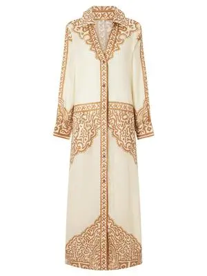 Johanna Ortiz Modern Markings Printed Linen Dress - Neutrals