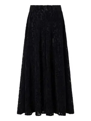 Loretta Caponi Vittoria Velvet Lace High-waist Wide-leg Pants - Black