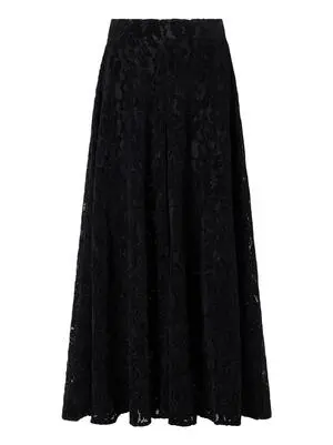 Loretta Caponi Vittoria Velvet Lace High-waist Wide-leg Pants - Black