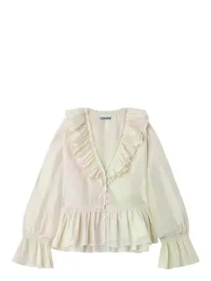 GANNI GANNI Ruffled Lace-Trim Blouse