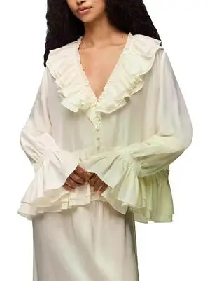 GANNI GANNI Ruffled Lace-Trim Blouse Neutrals