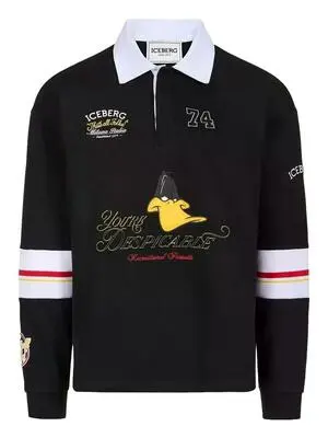 Iceberg Graphic-print Long-sleeve Polo Shirt - Black