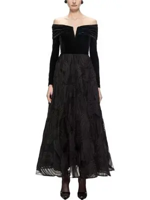 NISSA Velvet And Tulle Dress - Black