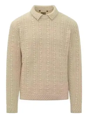 RAKKI Cable-knit Polo-collar Sweater - Neutrals